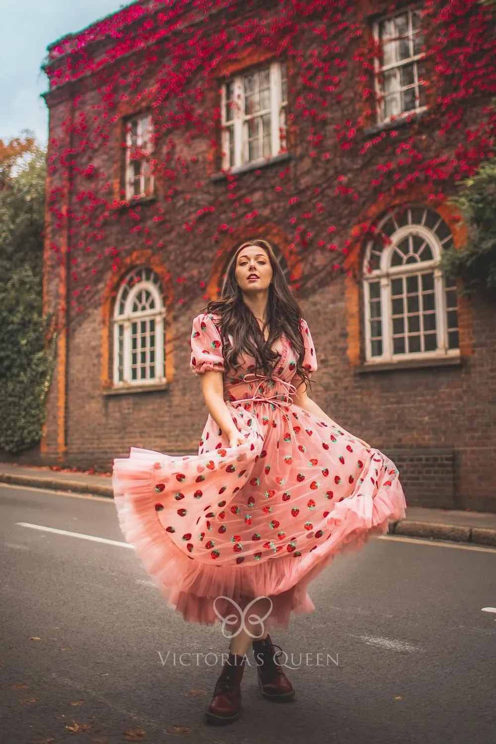 Sweet Strawberry Pink Tulle V Neck Spring Party Dress - VQ