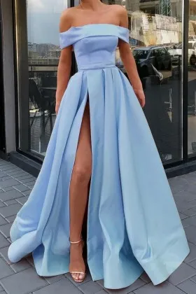 Royal Blue Satin V-neck Thigh-high Slit Prom Dress - VQ