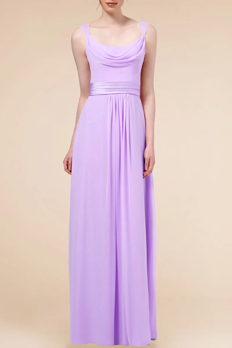 Cowl Neck Lilac Chiffon A-line Long Bridesmaid Dress - VQ