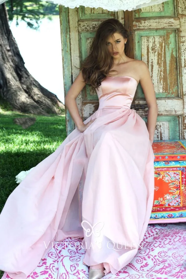Blush Satin Prom Dress with Floor Length Overskirt - VQ