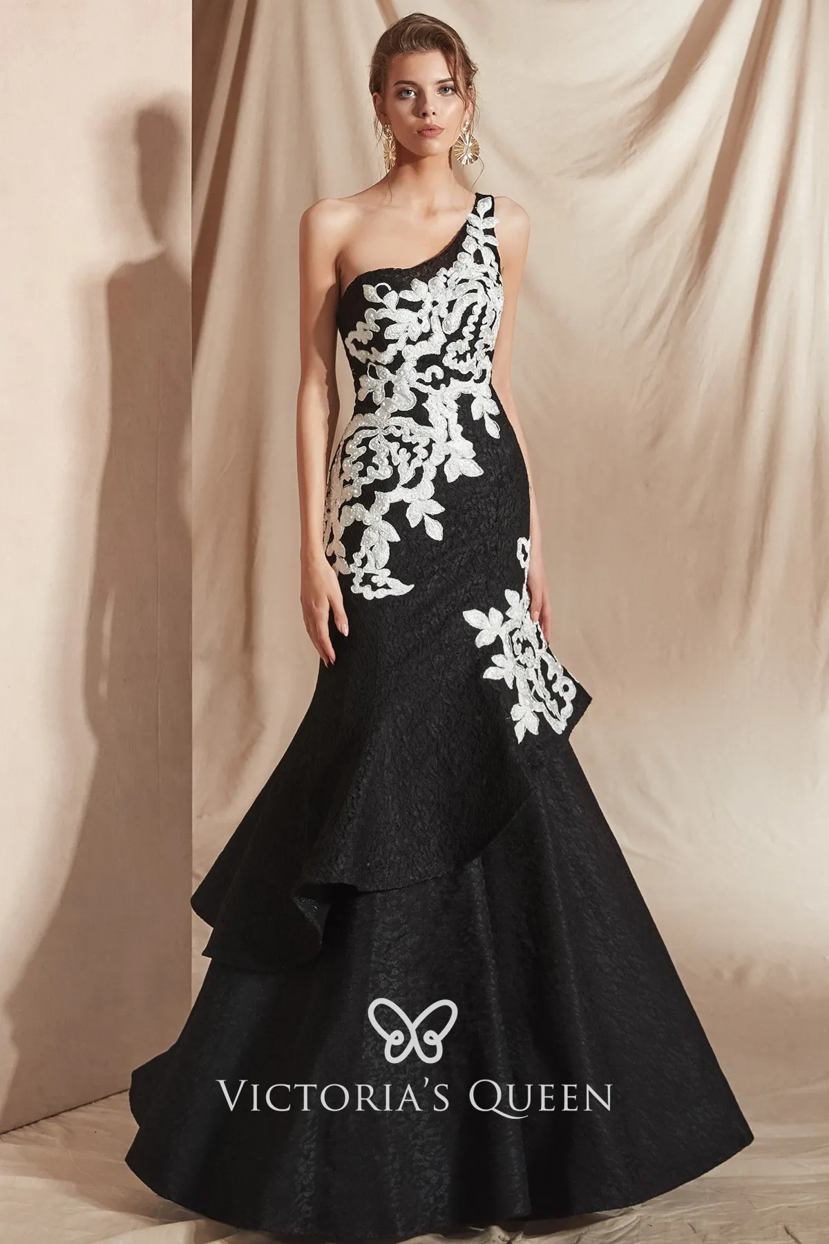 Unique Black & White Two-tone One Shoulder Prom Dress - VQ