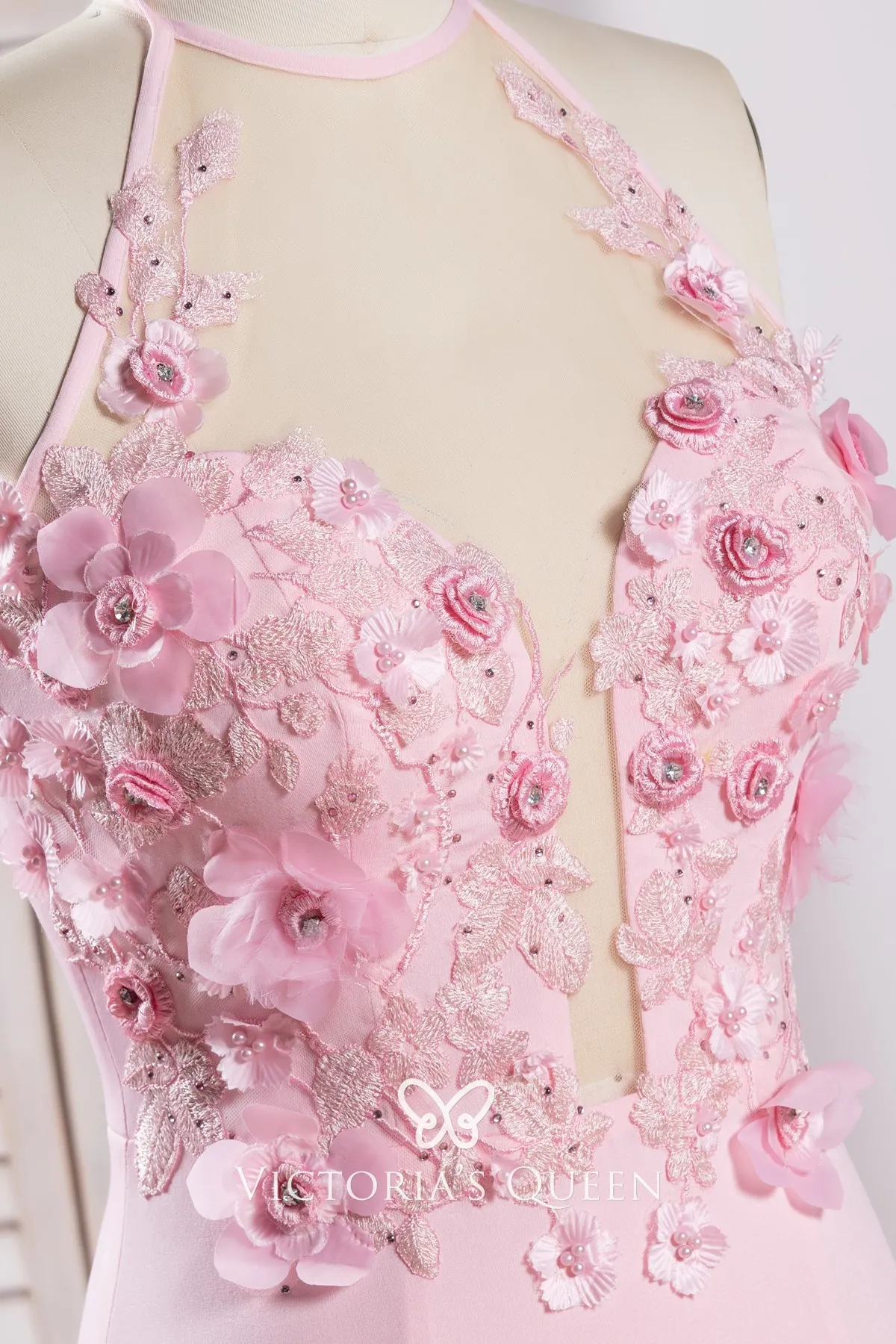 Fabulous 3D Flowers Petals Pink Mermaid Long Prom Dress - VQ