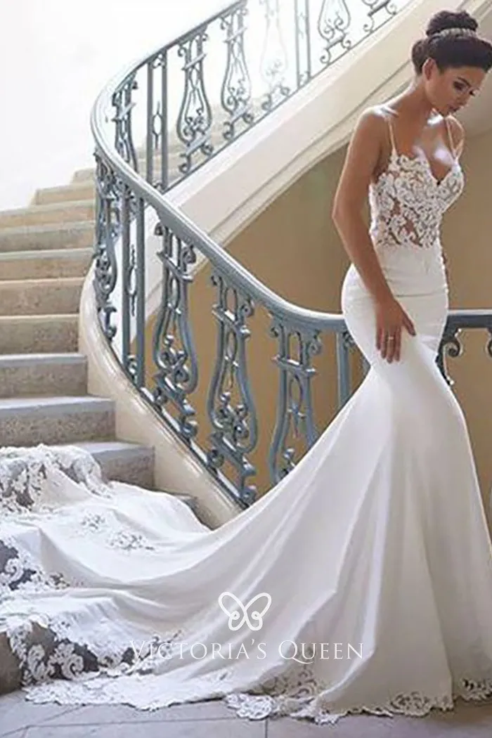 Fancy Lace & Satin Scalloped Chapel Train Wedding Dress - VQ