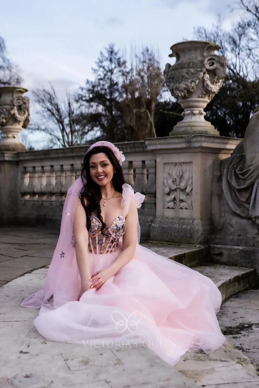 Feminine Sequin Stars Pink Tulle Colored Wedding Dress - VQ