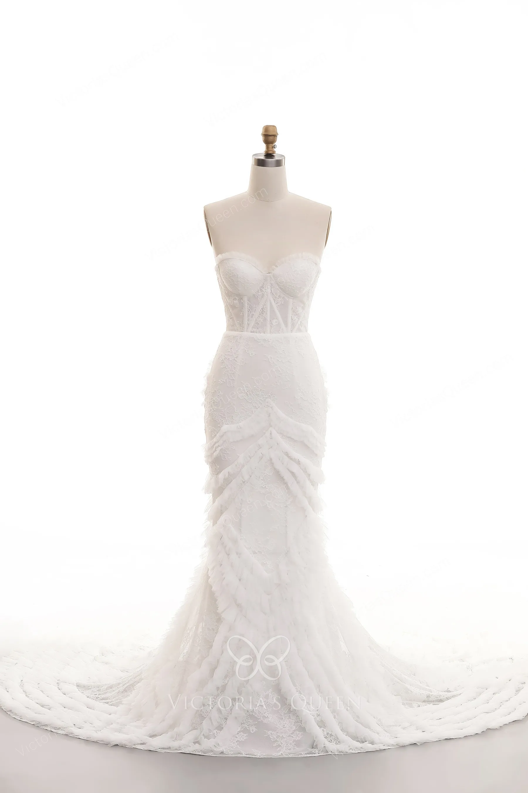 Romantic Sweetheart Mermaid Ruffled Long Train Bridal Dress - VQ