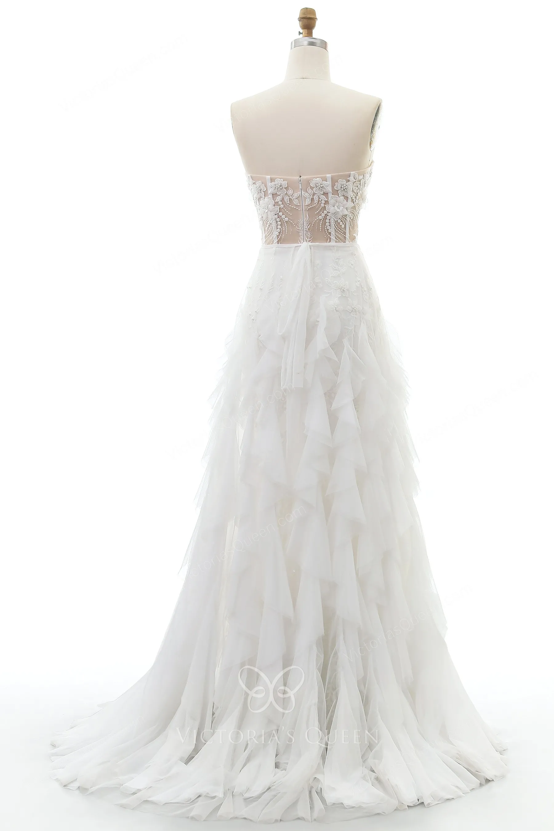 Alluring Flower Lace 2 in 1 Sheath Spring Bridal Dress - VQ